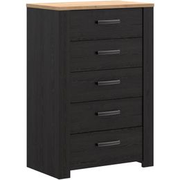 FORTE Kommode &raquo;Bohol&laquo; B/H/T71,7/106,2/42 cm, 5 Schubk&auml;sten, Landhaus schwarz Spanplatte B/H/T: 71,7cm x 106,2cm x 42cm, 5 Stk.