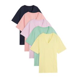 bonprix Damen bonprix Longshirt &raquo;Weites Long-Shirt mit V-Ausschnitt, Kurzarm (5er Pack)&laquo; Packung, 5 tlg. lockere Passform, Kurzarm, mit V-Ausschnitt, 