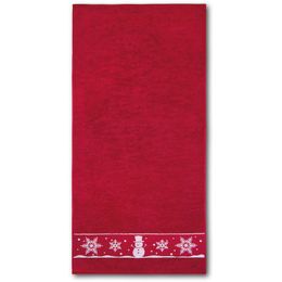 Dyckhoff Handtuch &raquo;Schneemann&laquo; Made in Germany rot Frottier, Frottier B/L: 50cmx100cm, 1 Stk., Schneeflocken Schneemann, Frottier
