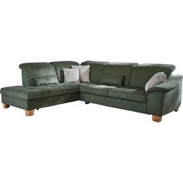Die PlanBar Ecksofa &raquo;PP-LA23145 L-Form&laquo; inkl. Kopfpolsterverstellung, Federkernpolsterung gr&uuml;n 100% recyceltes Polyester B/H/T: 299cm x 88cm x 243cm, 