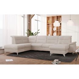 Sit & More sit&more Wohnlandschaft &raquo;Astoria U-Form&laquo; wahlweise mit motorischer Relaxfunktion beige 100% Polyester B/H/T: 327cm x 91cm x 225cm, Flachgewebe, 