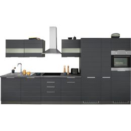 KOCHSTATION K&uuml;chenzeile &raquo;KS-Luhe&laquo; 390 cm breit, wahlweise mit oder ohne E-Ger&auml;ten, gefr&auml;ste MDF-Fronten grau B/H/T: 390cm x 60cm, ohne E-Ger&auml;te