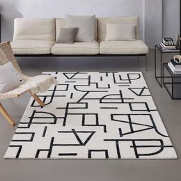 Wecon Home Teppich &raquo;Beatrice&laquo; rechteckig 13 mm H&ouml;he Kurzflorteppich, Schurwolle, Konturenschnitt, handgetuftet, Wohnzimmer wei&szlig; Schurwolle B : 140cm 1