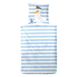 Primera Bettw&auml;sche &raquo;Renforce-Bettw&auml;sche Fries before Gulls&laquo; 2 Stk. mit lustiger M&ouml;we im Kapit&auml;nslook blau Renforc&eacute;, Obermaterial: 100% Baumwolle B/L: 155cm x 