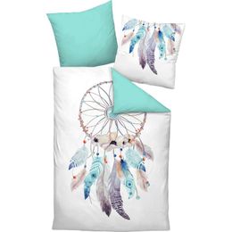 Biberna Wendebettw&auml;sche &raquo;Livia&laquo; 2 Stk. hautfreundliche Linon Qualit&auml;t, Traumf&auml;nger, mit Rei&szlig;verschluss blau Linon, Obermaterial: 100% Baumwolle B/L: 135cm x 