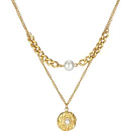 Firetti Damen Kette mit Anh&auml;nger &raquo;Schmuck Geschenk Edelstahl Halsschmuck Halskette Layer doppelreihig&laquo; mit Perle (synth.) gold Edelstahl Perlen, L: 