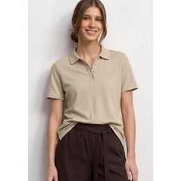 Street One Damen Poloshirt, beige, Gr. 44, unifarben, Web, 97% Baumwolle, 3% Elasthan, Shirts, aus Baumwolle mit Stretchante