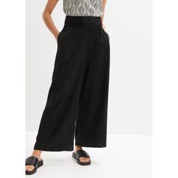 bonprix Damen bonprix Marlene-Hose Mix aus Leinen und Viskose, gesmokter Bund mit Knopfdetail, Loose Fit schwarz 40, N-Gr