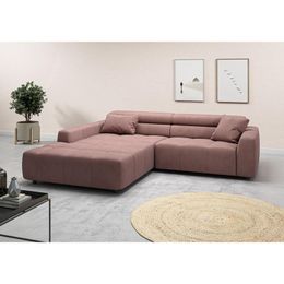 3C Candy Ecksofa &raquo;Denver auch mit Cord- und Easy care-Bezug, Kopfteilverstellung L-Form&laquo; wahlweise. mit motorischer Sitztiefenverstellung rosa 95% 