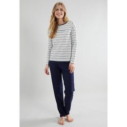 Tom Tailor Damen Tom Tailor Pyjama &raquo;Zaria&laquo; 2 gestreiftes Oberteil, mit Rundhalsausschnitt und langem Arm blau 44 (XXL)