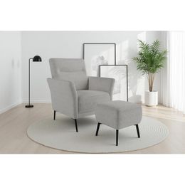 Sit & More sit&more Sessel &raquo;Talvi&laquo; 2 Stk. tlg. 2-teiliges Set- Sessel mit Hocker grau 100% POLYESTER Chenille, Sesselmit Hocker, B/H/T: 76cm x 95cm x 83cm