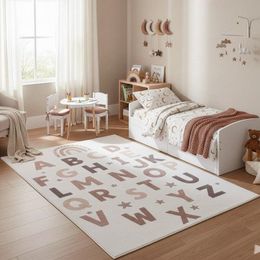 Ayyildiz Teppiche Kinderteppich &raquo;COCO 1133 , auch in rund erh&auml;ltlich&laquo; rechteckig 8 mm H&ouml;he Waschbar bei 30 &deg;C, rutschhemmend, OEKO-TEX zertifiziert, Buchstaben braun B 