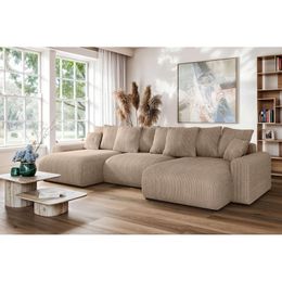 Home Affaire Wohnlandschaft &raquo;LAKESIDE mit Bettfunktion und Bettkasten, Ma&szlig;e B/T/H: 332,5/142/84 cm&laquo; U‐Form mit vielen Kissen und Wellenunterfederung 