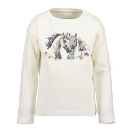 Blue Seven M&auml;dchen Langarmshirt, wei&szlig;, Gr. 122, bedruckt, unifarben, Single Jersey, Obermaterial: 100% Baumwolle, Shirts, Baumwolle, Glitzerdruck