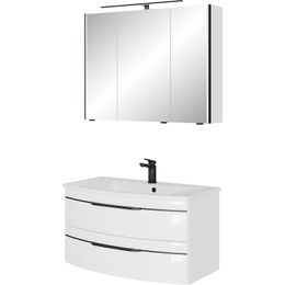 Badm&ouml;bel-Set &raquo;Serie 7045 2-teilig Mineralmarmor-Waschtisch mit LED-Spiegelschrank&laquo; Set, 2 Stk. tlg. wei&szlig; Holzwerkstoff B/H/T: 93,2cmcm x 200cmcm x 