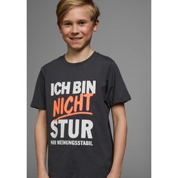Kidsworld Jungen Kidsworld T-Shirt &raquo;ICH BIN NICHT STUR&laquo; Kurzarm, mit Rundhalsausschnitt, mit trendigem Aufdruck grau 176/182