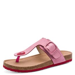 Tamaris Damen Zehentrenner Schlupfschuh, Flats, Bequemschuh, Hausschuh mit T-Logo rosa 39