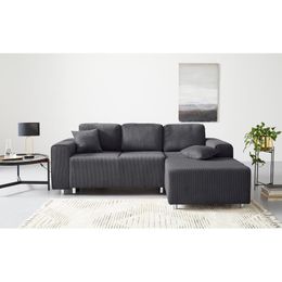 Home Affaire Ecksofa &raquo;Gy&ouml;r&laquo; L-Form, wahlweise mit Bettfunktion und Bettkasten incl. 2 Zierkissen grau 100% Polyester B/H/T: 235cm x 88cm x 160cm, Cord