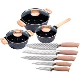 King Topf-Set &raquo;&raquo;ESSENTIAL&laquo; Aluminiumguss, Induktion, Antihaftbeschichtung&laquo; Set, 2 T&ouml;pfe, 1 Stieltopf, 3 Glasdeckel, 11 Stk. tlg. Aluminiumguss schwarz