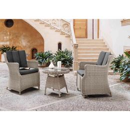 Destiny Balkonset &raquo;LUNA MALAGA&laquo; 2x Sessel, 1x Beistelltisch, inkl. Auflagen, 7 Stk. tlg. Aluminium, Polyrattan wei&szlig; Aluminium, Geflecht Rattan, Glas Polyester