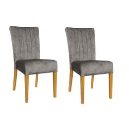 Home Affaire 4-Fu&szlig;stuhl (Set) 2 Stk.vertikale N&auml;hte in der R&uuml;ckenlehne grau Massivholz, Polyester B/H/T: 46cm x 93cm x 64cm, 2 Stk., Samtvelours, 