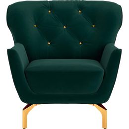 Sit & More sit&more Sessel &raquo;Orient 3&laquo; inkl. 1 Zierkissen mit Strass-Stein, goldfarbene Metallf&uuml;&szlig;e gr&uuml;n 100% Polyester Samtoptik, B/H/T: 90cm x 89cm x 88cm
