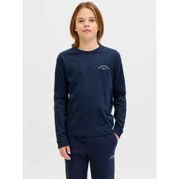 Jack & Jones Kinder Langarmshirt "JJCOLLEGE LOGO TEE LS CREW NECK JNR"navy blazer, Gr. 128, JACK & JONES JUNIOR, bedruckt, unifarben, Single Jersey, Obermaterial:
