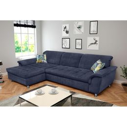 DOMO collection Ecksofa &raquo;FRANZI 278x170x81 cm, Steppung im Sitzbereich, L-Form&laquo; wahlweise mit Bettfunktion, Bettkasten und Kopfteilverstellung blau 