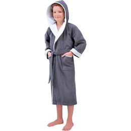 Egeria Kinderbademantel &raquo;Calypso&laquo; 1 Stk. mit Kapuze, Doubleface Optik, 100 % Baumwolle grau Walkfrottee 128/134 L: 90cm