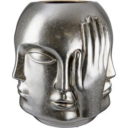 Casablanca by Gilde Tischvase &raquo;Ponto, nichts sehen, h&ouml;ren, reden, H&ouml;he ca. 23 cm&laquo; dekorative Vase aus Keramik, Blumenvase silber Keramik B/H/T: 23cm &Oslash;