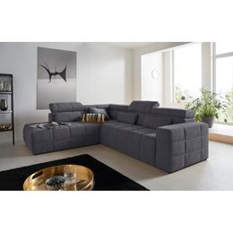 DOMO collection Ecksofa &raquo;BRANDON L-Form, auch in Leder&laquo; inklusive Kopfteilverstellung, wahlweise mit Sitztiefenverstellung grau B/H/T: 275cm x 80cm x 