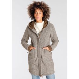 Polarino Damen Strickmantel mit 2-Wege-Rei&szlig;verschluss, aus Strickfleece, in melierter Tweedoptik beige 42