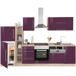 KOCHSTATION K&uuml;chenzeile &raquo;KS-Samos&laquo; Breite 310 cm, wahlweise mit E-Ger&auml;ten, mit Arbeitsplatte lila B/H/T: 310cm x 200cm x 60cm, ohne E-Ger&auml;te