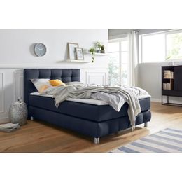 Home Affaire Boxspringbett &raquo;Salo XXL&laquo; in Samtoptik oder Struktur, 6 Breiten in &Uuml;berl&auml;nge 220cm, 4 H&auml;rtegrade blau Struktur, Liegefl&auml;che B/L: 140cm x 