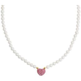 Amor Damen Kette mit Anh&auml;nger &raquo;Herz, Trachtenschmuck, Volksfest&laquo; mit Kristallglas - mit Muschelkernperle pink Perlen Silber 925 (Sterlingsilber), L: 