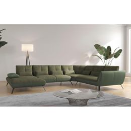 OTTO home Wohnlandschaft &raquo;Mikado U-Form&laquo; inkl. Sitztiefenverstellung und Armteilverstellung gr&uuml;n 100% Polyester B/H/T: 376cm x 88cm x 297cm, Breitcord