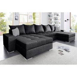 Collection AB Wohnlandschaft &raquo;Josy XXL U-Form, B: 333 cm, mit 2 Recamieren 77 & 97 cm&laquo; Schlaffunktion, Bettkasten & 2 Zierkissen, Federkern schwarz 