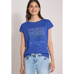 Cecil Damen T-Shirt, blau, Gr. XS, bedruckt, Web, 50% Baumwolle, 50% Modal, Shirts, mit U-Boot-Ausschnitt