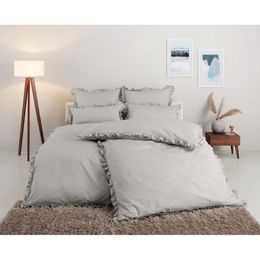 OTTO home Bettw&auml;sche &raquo;Violetta in Gr. 135x200 oder 155x220 cm&laquo; 2 Stk. Bettw&auml;sche aus Baumwolle, romantische Bettw&auml;sche mit Volants grau Renforc&eacute;, 