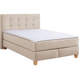 Home Affaire Boxspringbett &raquo;Moulay&laquo; inkl. Topper, in &Uuml;berl&auml;nge 220 cm, 3 H&auml;rtegrade, auch in H4 beige Samtstoff, Liegefl&auml;che B/L: 140cm x 220cm 