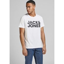Jack & Jones Jack & Jones Herren T-Shirt &raquo;JJECORP Herren-Tee mit figurbetonter Silhouette&laquo; bedruckt, modisch, schmal, Baumwolle, Rundhals wei&szlig; XS