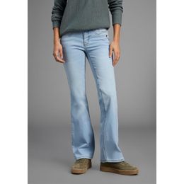 Arizona Damen Bootcut-Jeans &raquo;Bund mit seitlichem Gummizugeinsatz&laquo; hohe Leibh&ouml;he, Bootcut, mit Stretch, klassischer 5-Pocket-Style blau 34, N-Gr