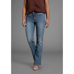 Arizona Damen Bootcut-Jeans &raquo;Bund mit seitlichem Gummizugeinsatz&laquo; hohe Leibh&ouml;he, Bootcut, mit Stretch, klassischer 5-Pocket-Style blau 80, K + L Gr