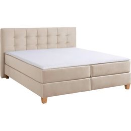 Home Affaire Boxspringbett &raquo;Moulay&laquo; inkl. Topper, in &Uuml;berl&auml;nge 220 cm, 3 H&auml;rtegrade, auch in H4 beige Samtstoff, Liegefl&auml;che B/L: 160cm x 220cm 