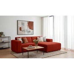 OTTO home Ecksofa &raquo;Avelin, 228 cm, L-Form, Chenille, Struktur-Boucle&laquo; mit Wellenunterfederung, Kedernaht, bodentief, Skandi-Design rot 100% Polyester 