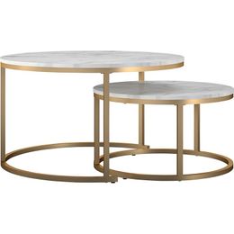 OTTO home Couchtisch &raquo;Amelia&laquo; Set, 2 Stk. tlg. 2 tlg., Tischplatte MDF Keramik-Optik, bronzefarbenes Metallgestell wei&szlig; B/H/T: 80cm x 45,7cm x 80cm