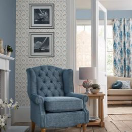 Laura Ashley Vliestapete &raquo;Pinford Trellis&laquo; gebl&uuml;mt glatt 10mx52cm (ca. 5m2) blau Vlies B/L: 0,52m x 10m, Rollen: 1