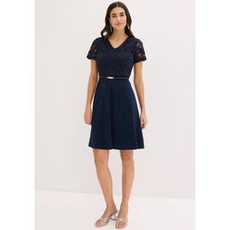 bonprix Damen bonprix Minikleid festlicher Stil, mit kurzem Arm, ausgestellte Passform blau 44, N-Gr