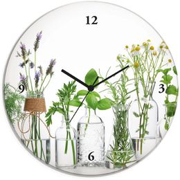 Artland Wanduhr &raquo;Glasuhr rund &Ouml;le mit Kr&auml;utern&laquo; wahlweise mit Quarz- oder Funkuhrwerk, lautlos ohne Tickger&auml;usche gr&uuml;n B/H/T: 30cm x 30cm x 1,8cm, Funkuhr