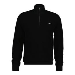 Gant Herren Troyer "MICRO TEXTURED COTTON HALF ZIP", schwarz, Gr. S, Obermaterial: 100% Baumwolle, Pullover, Regular fit mit Troyerkragen